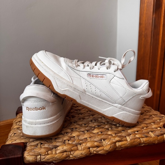 Reebok | Shoes | Reebok Classic White Sneakers With Brown Gum Sole ...